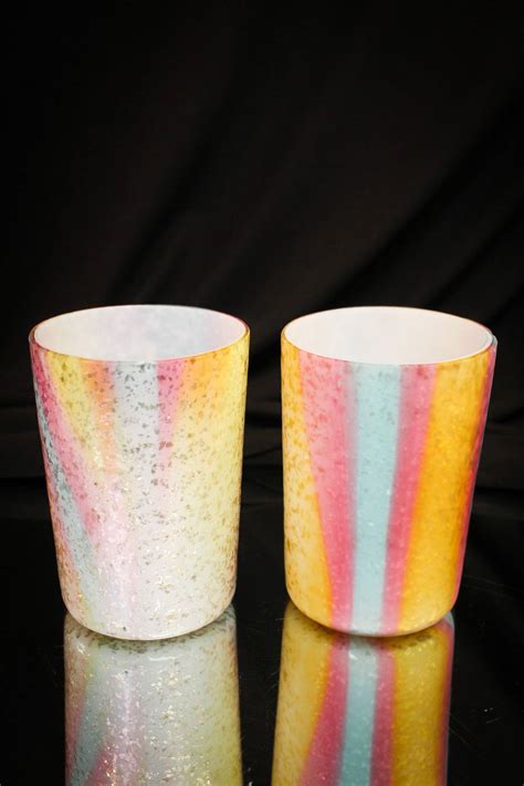 2 Pc Lot Rainbow Spangle Victorian Glass Tumblers Auction