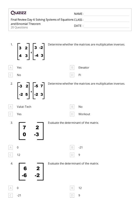 Printable Binomial Theorem Worksheets For Grade 12 Quizizz