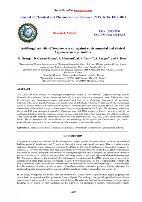 Pdf Antifungal Activity Of Streptomyces Sp Against Environmental And
