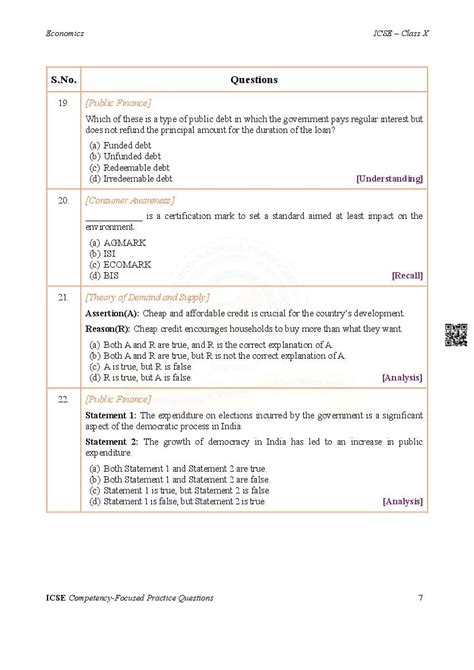 Icse Competency Based Questions Economics Class 10 Competency