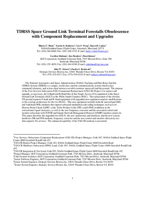 Pdf Tdrss Space Ground Link Terminal Forestalls Obsolescence With