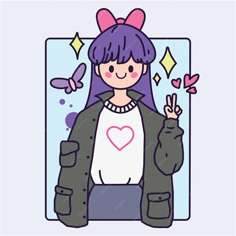 Adorável Garota Dos Desenhos Animados Vetor Premium