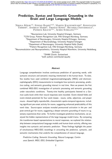 Pdf Prediction Syntax And Semantic Grounding In The Brain And Large