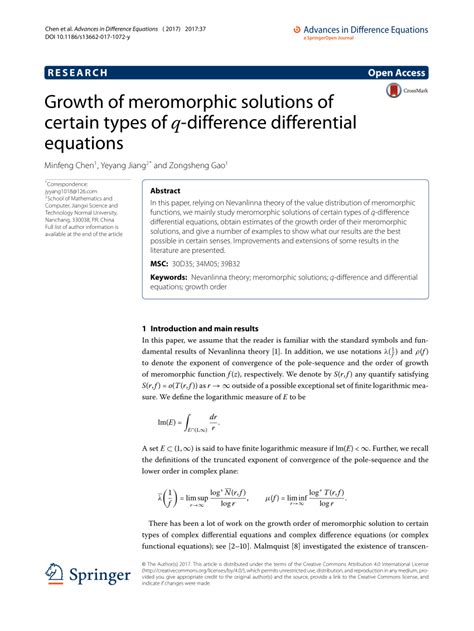 PDF Growth Of Meromorphic Solutions Of Certain Types Of Q Difference Differential Equations
