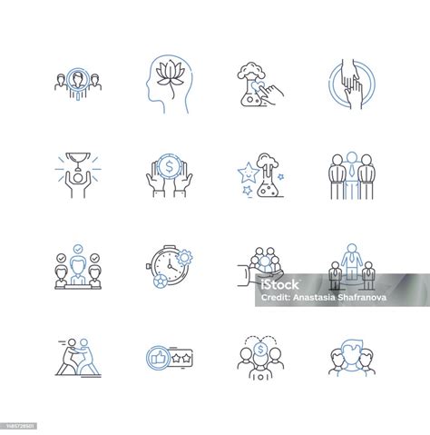 직장 코칭 라인 아이콘 모음입니다 권한 부여 피드백 성장 학습 성과 개발 책임 벡터 및 선형 그림 시너지 협업 리더십 개요