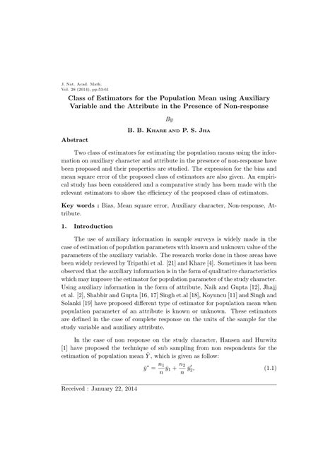 Pdf Class Of Estimators For The Population Mean Using Auxiliary Variable And The Attribute In