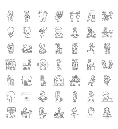 Funny People Linear Icons Signs Symbols Vector Line Illustration Set Stock Vector By