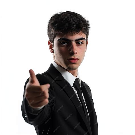 A Man In A Suit Pointing At A Finger Pointing To The Left Premium Ai