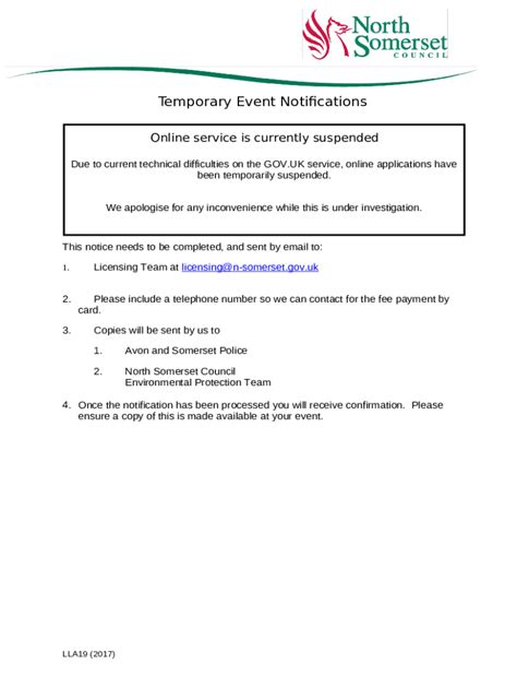 Temporary Event Notification N Somerset Gov Doc Template Pdffiller Temporary Event Notification N Somerset Gov Doc Template Pdffiller