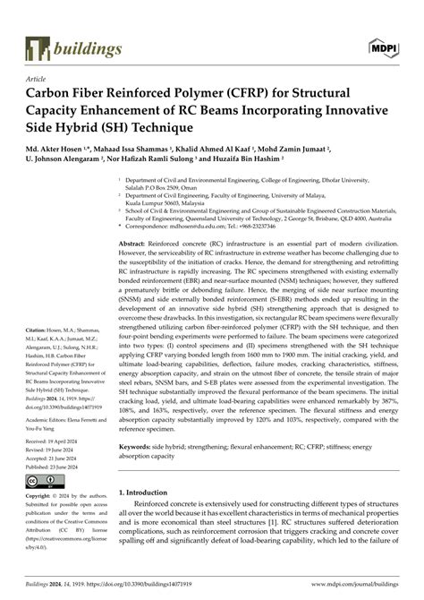 Pdf Carbon Fiber Reinforced Polymer Cfrp For Structural Capacity Enhancement Of Rc Beams