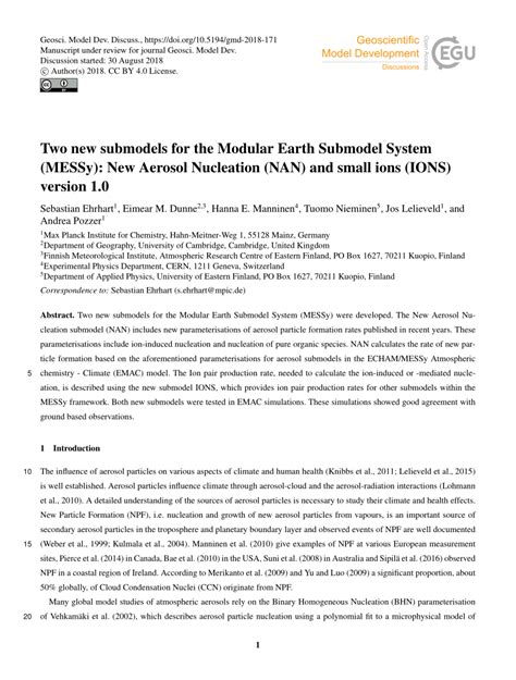 Pdf Two New Submodels For The Modular Earth Submodel System Messy New Aerosol Nucleation