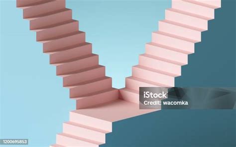 3d 렌더링 단계 및 계단추상 배경 분홍색과 파란색 파스텔 색상 건축 설계 요소입니다 계단에 대한 스톡 사진 및 기타 이미지 Istock