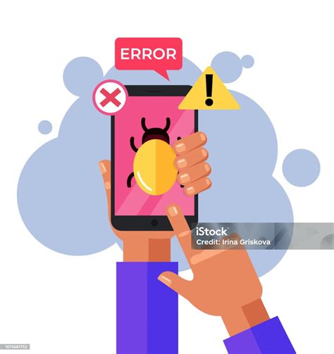 손을 잡고 버그 스마트폰 감염입니다 모바일 악성 코드 스팸 메일 사기 개념입니다 벡터 만화 플랫 디자인 그래픽 고립 된 그림 경계 표지에 대한 스톡 벡터 아트 및 기타
