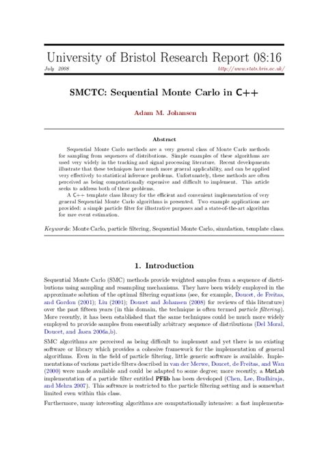 Pdf Smctc Sequential Monte Carlo In C