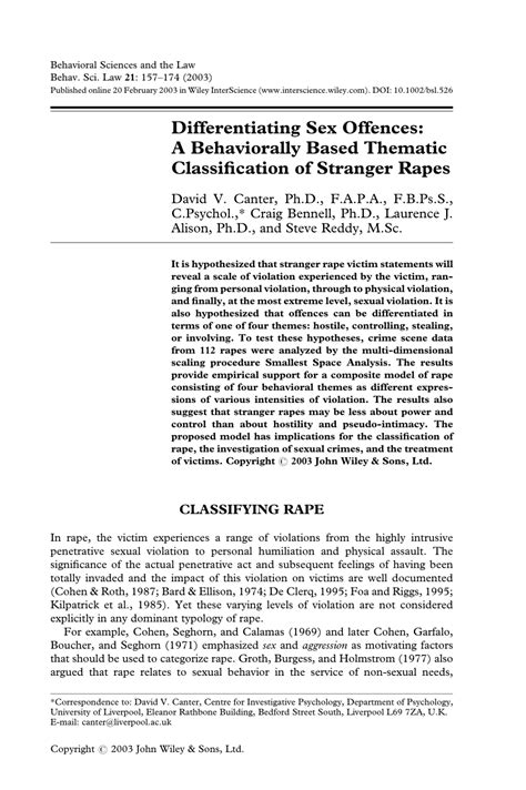 Pdf Differentiating Sex Offences A Behaviorally Based Thematic