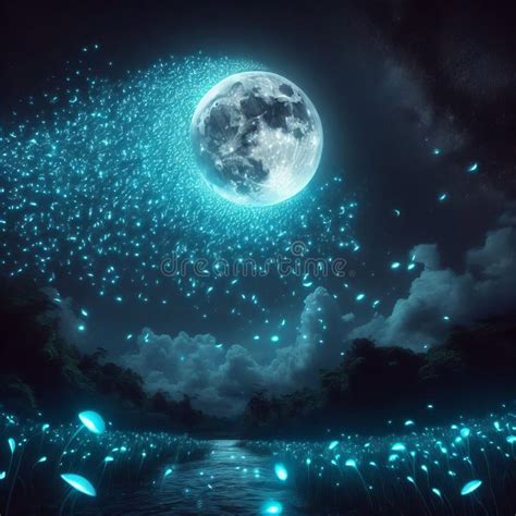 Bioluminescent Swarm A Natural Phenomenon Where A Swarm Of Biolu Stock Illustration