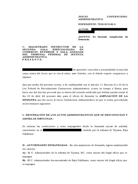 Ampliación De Demanda Juicio Contencioso Administrativo Pdf Caso De