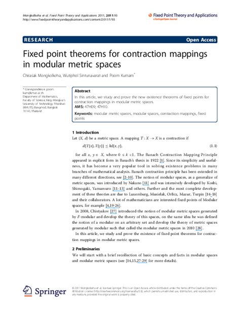 Pdf Fixed Point Theorems For Contraction Mappings In Modular Metric Spaces