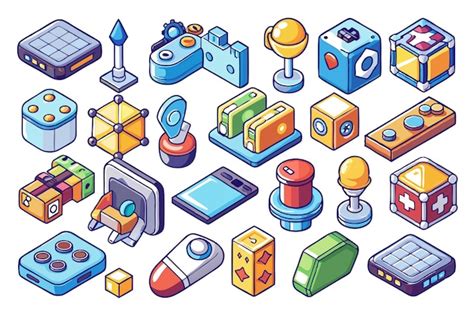 Collection Of Isometric Game Ui Elements Including Buttons Joysticks Controllers And Other