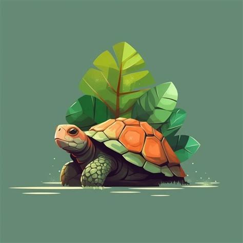 Premium Ai Image A Turtle With A Leaf On Its Back And A Green