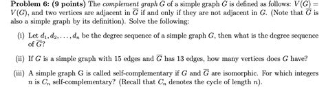 Solved Problem 6 9 Points The Complement Graph G Of A
