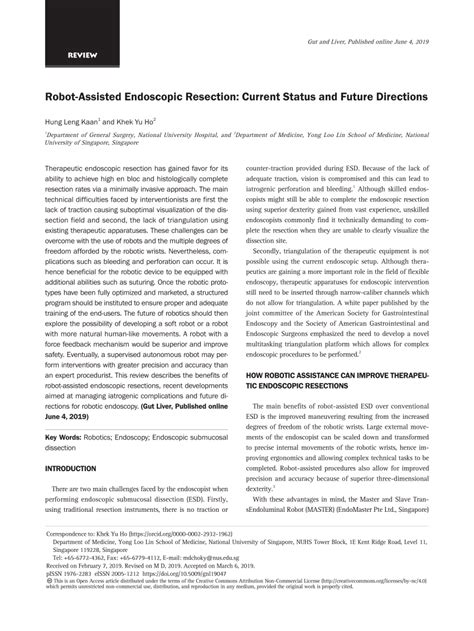 Pdf Robot Assisted Endoscopic Resection Current Status And Future Directions