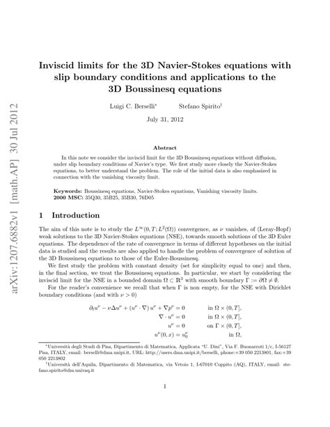 Pdf Inviscid Limits For The 3d Navier Stokes Equations With Slip Boundary Conditions And