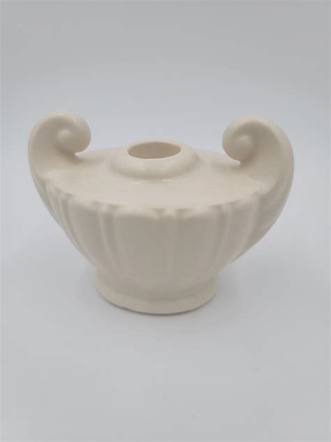 Vintage Ceramic Scroll Handle Candel Holder