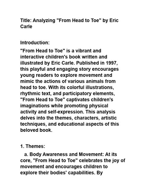 From Head To Toe Analysis Pdf Learning Cognition