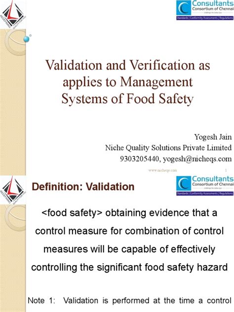 Validation And Verification As Applies To Management Systems Of Food Safety Pdf Foods Food