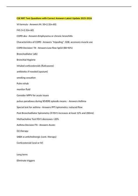 Cse Rrt Test Questions With Correct Answers Latest Update Cse Rrt Stuvia Us