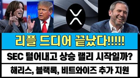 리플 소송 마무리 리플 호재 소식 리플 상장 리플 Ipo 리플 Cbdc 리플 스테이블코인 해리스 암호화폐 지지 블랙록 비트코인 비트와이즈 비트코인
