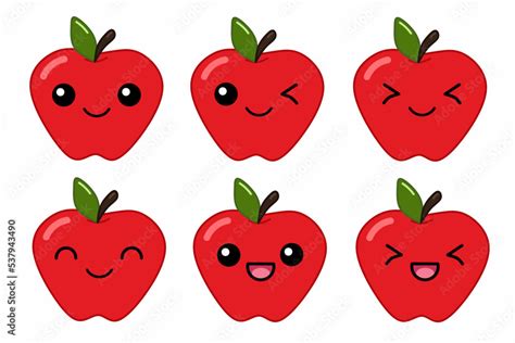 Vector Illustration Of Cute Red Apple Cartoon Character Isolated