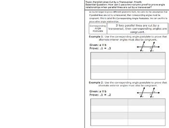 Parallel Lines And Proofs Interactive Notebook Foldable And Stations Activity