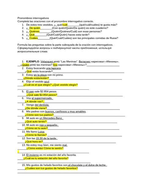 Pronombres Interrogativos Pdf