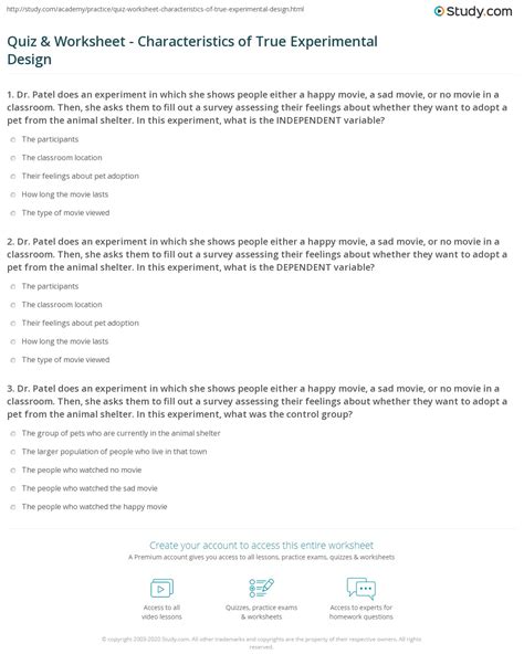 Quiz And Worksheet Characteristics Of True Experimental Design