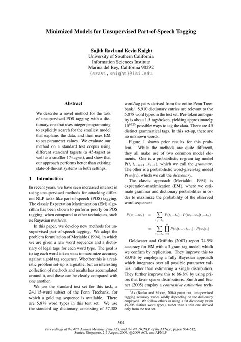 Pdf Minimized Models For Unsupervised Part Of Speech Tagging