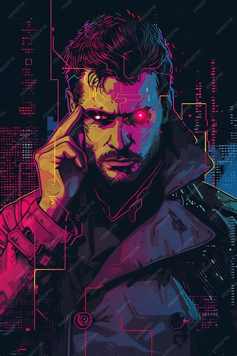 Premium Photo Design Of Jacked Hacker In Trenchcoat And Virtual Rig