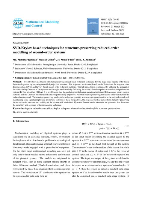 Pdf Svd Krylov Based Techniques For Structure Preserving Reduced