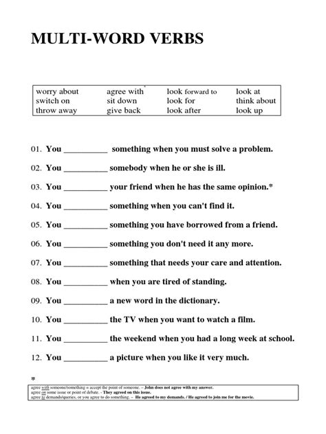 Multi Word Verbs Exercises Beginner Pdf