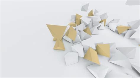 원근 렌더링 그림이 있는 3d 금색과 흰색 삼각형 입방 블록 프리미엄 사진