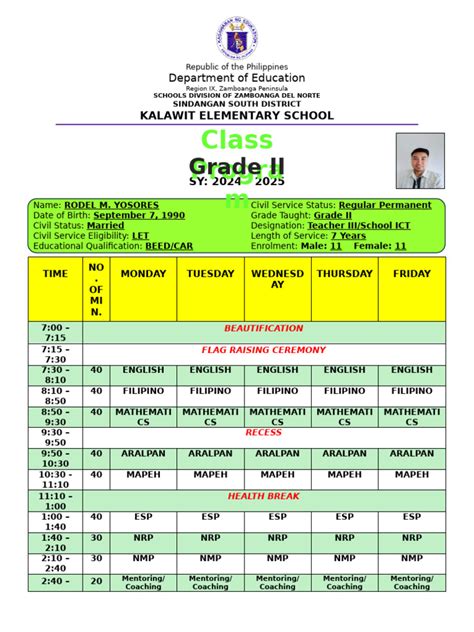 Class Program Grade 2 Sy 2024 2025 Pdf Public Administration Philippines