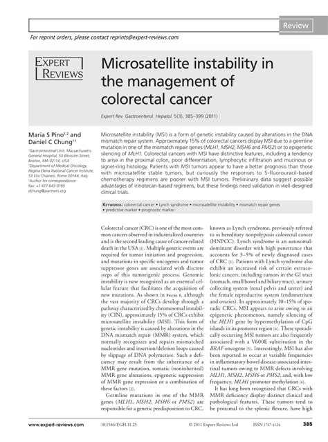 Pdf Microsatellite Instability In The Management Of Colorectal Cancer
