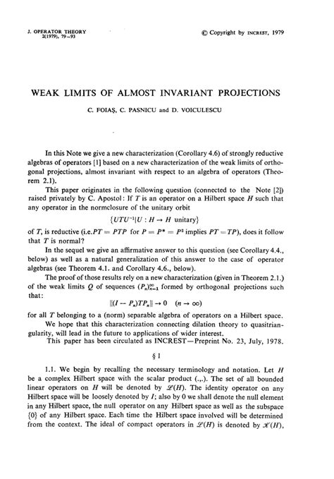 Pdf Weak Limits Of Almost Invariant Projections
