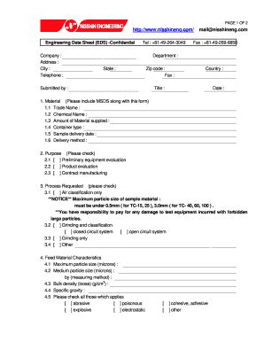 Fillable Online Mailnisshineng Com Engineering Data Sheet EDS Confidential Fax Email Print