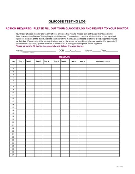 Glucose Testing Log Template Download Printable Pdf Templateroller