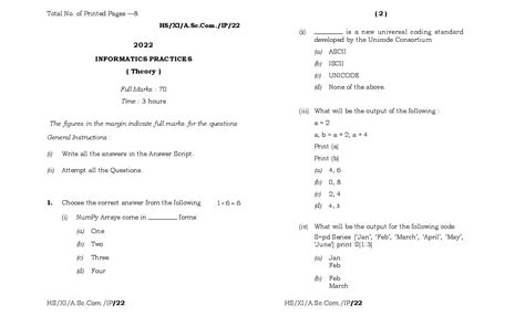 mbose class 11 question paper 2022 for informatics practices