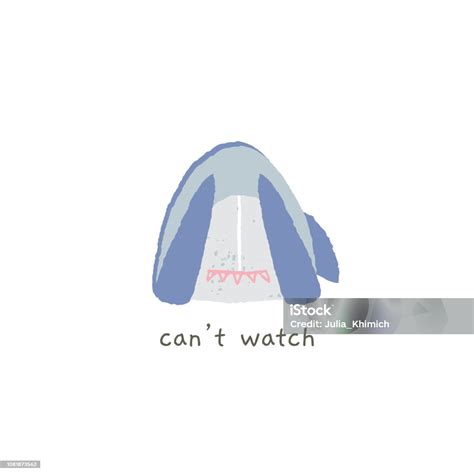 재미 있는 상어 미소 지 느 러 미와 그의 눈을 닫습니다 이 볼 수 없습니다 손으로 그린 벡터 이모티콘 Brand Name Online Messaging Platform에