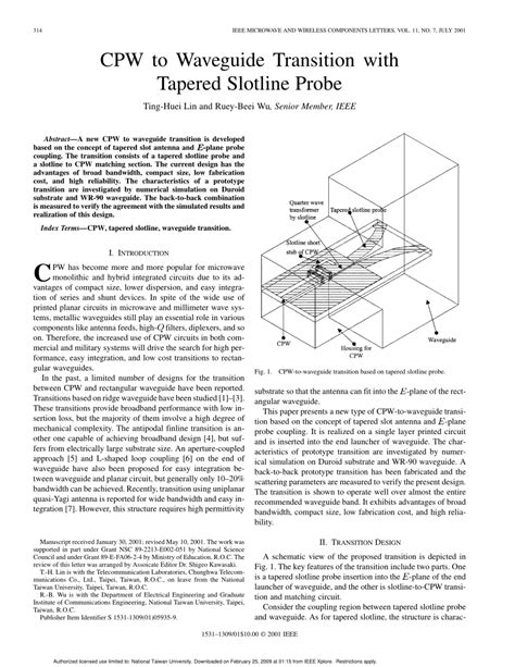 Pdf Cpw To Waveguide Transition With Tapered Slotline Probe
