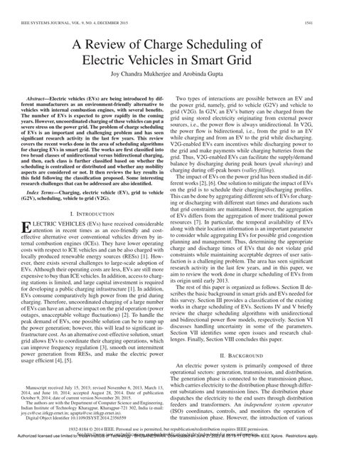 Pdf A Review Of Charge Scheduling Of Electric Vehicles In Smart Grid